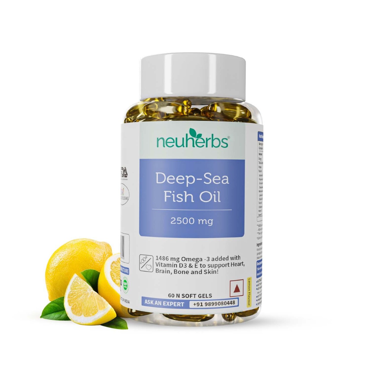 Neuherbs Deep-Sea Fish Oil 2500 mg Lemon Flavour, 60 Softgels Price ...