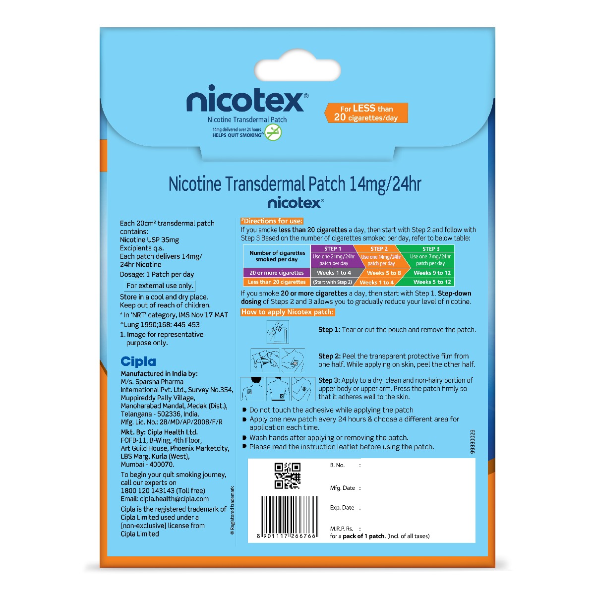 Nicotex Nicotine Patch 14 mg, 1 Count Price, Uses, Side Effects ...
