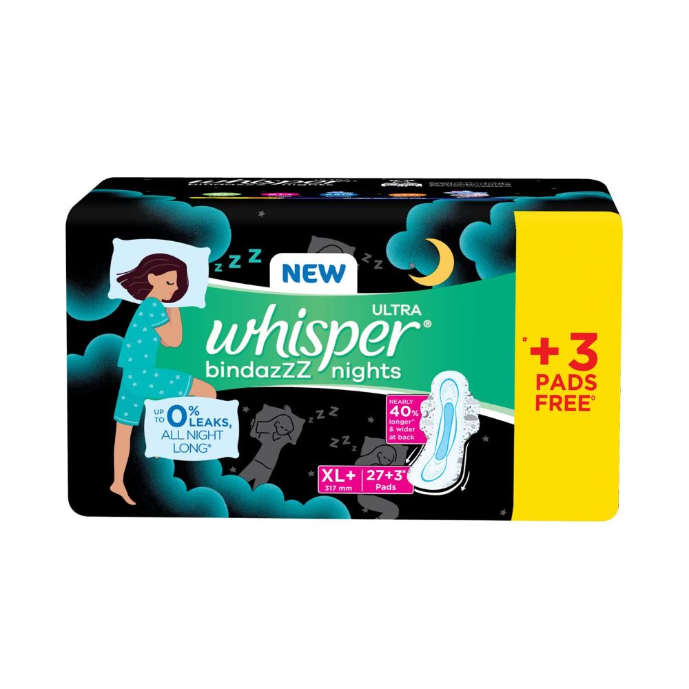 Whisper Ultra Bindazz Nights Sanitary Pads XL+, 30 Count Price, Uses, Side Effects, Composition ...