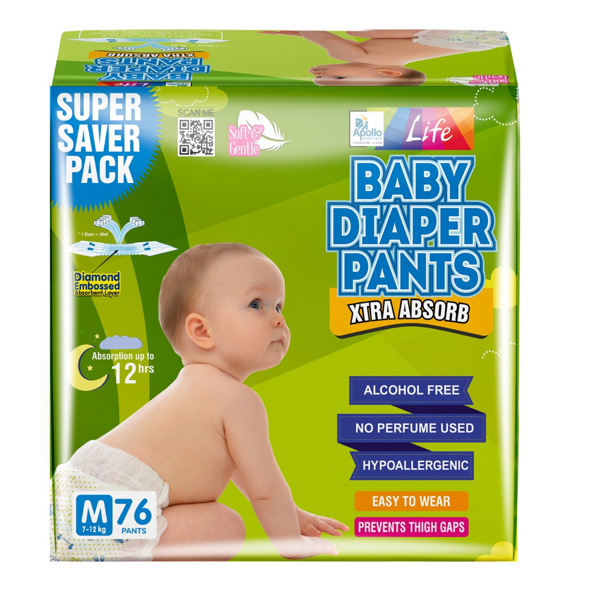 Apollo Life Baby Diaper Pants Medium, 76 Count Price, Uses, Side ...
