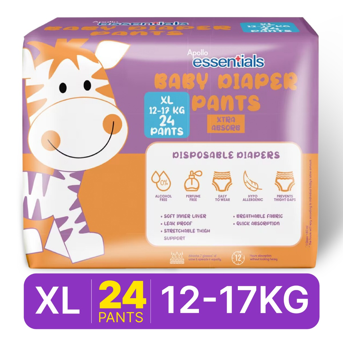 Apollo Essentials Extra Absorb Baby Diaper Pants XL, 24 Count | Uses ...