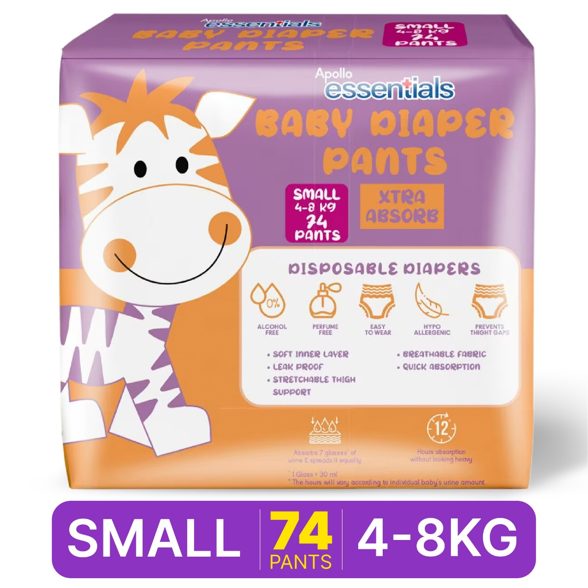 Apollo Essentials Extra Absorb Baby Diaper Pants Small, 74 Count | Uses ...