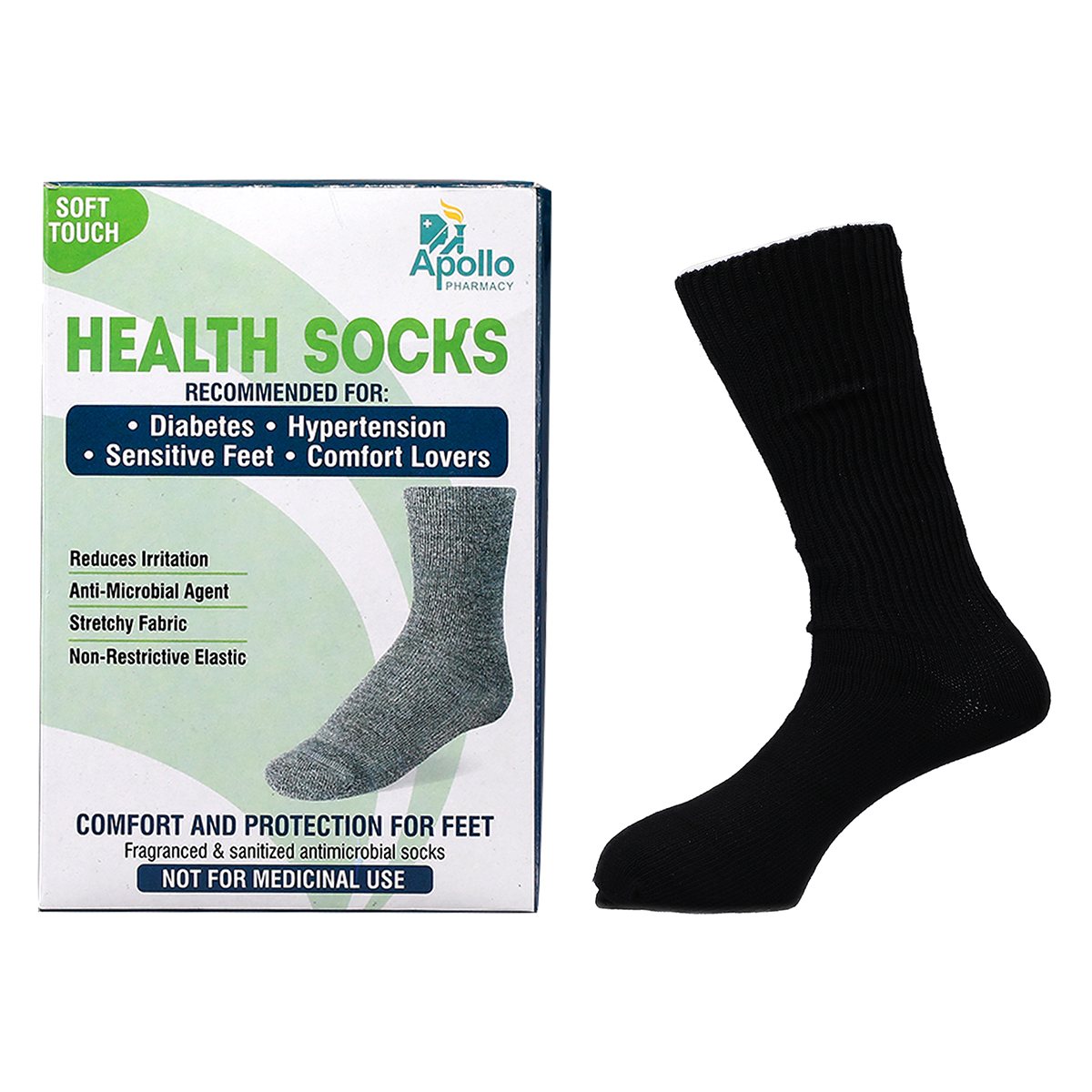 Apollo Pharmacy Soft Touch Health Socks Black, 1 Pair Price, Uses, Side ...