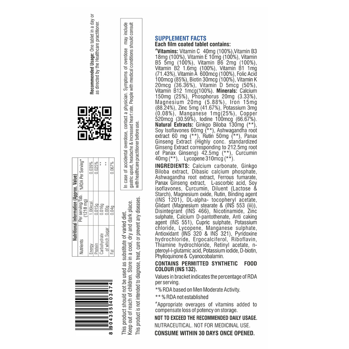 Buy Apollo Life Multi Vitamin 50+For Men Tablets 30's - Apollo Pharmacy.