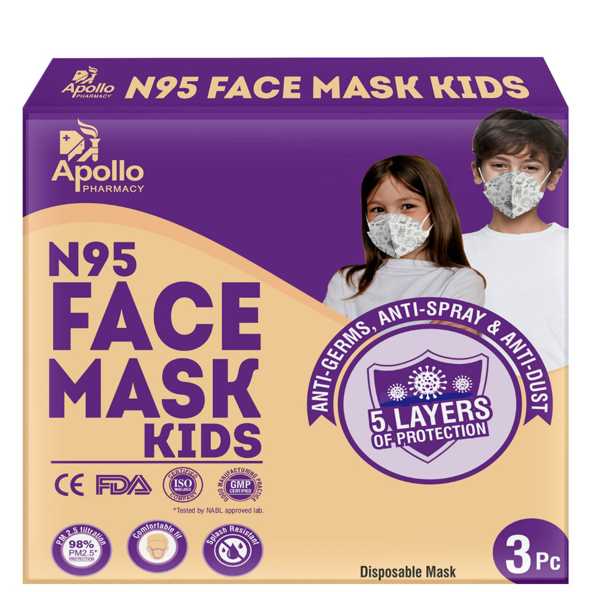 Apollo Pharmacy N95 5 Layers Face Mask for Kids, 3 Count Price, Uses, Side Effects, Composition ...