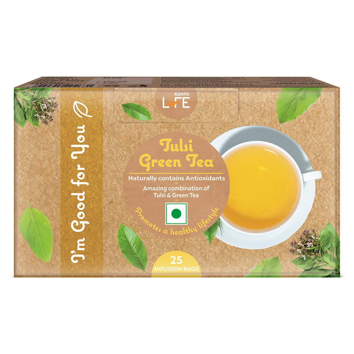 Buy Apollo Life Tulsi Green Tea Infusion Bags, 25 Count | 19 Minutes ...