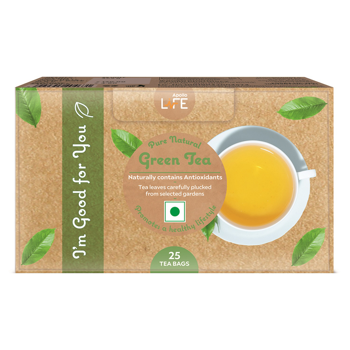 Buy Apollo Life Pure Natural Green Tea Bags, 25 Count | 19 Minutes ...