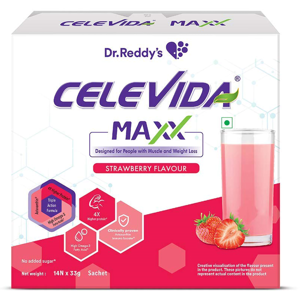 Celevida Maxx Strawberry Flavour Sachet, 14x33 gm | Uses, Benefits ...