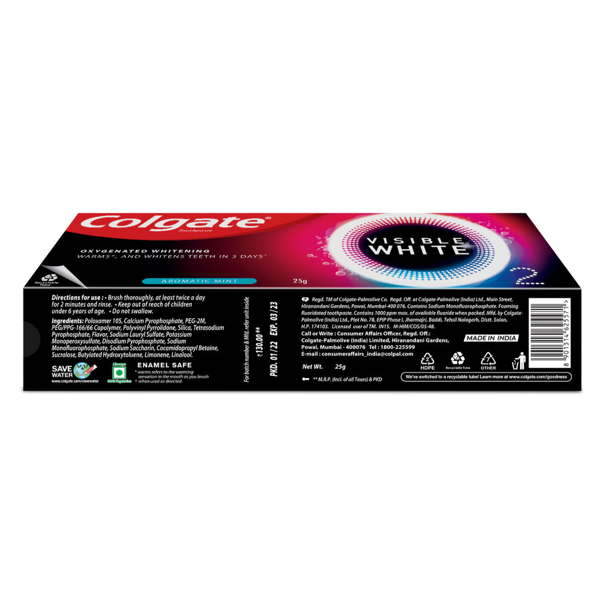 Colgate Visible White O2 Whitening Aromatic Mint Toothpaste, 25 gm ...