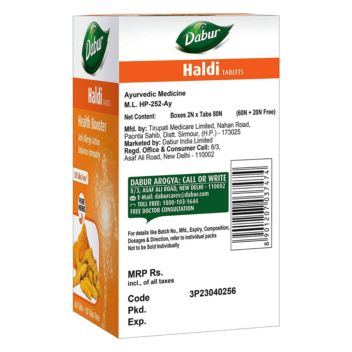 Dabur Haldi, 60 Tablets + 20 Tablets Free Price, Uses, Side Effects ...