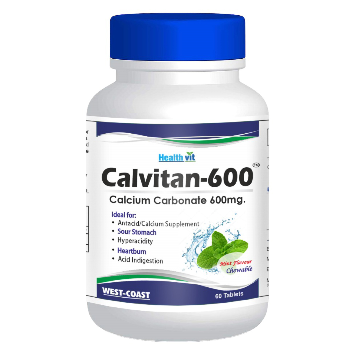 Buy Healthvit Calvitan-600 Calcium Carbonate 600 mg Mint Flavour ...