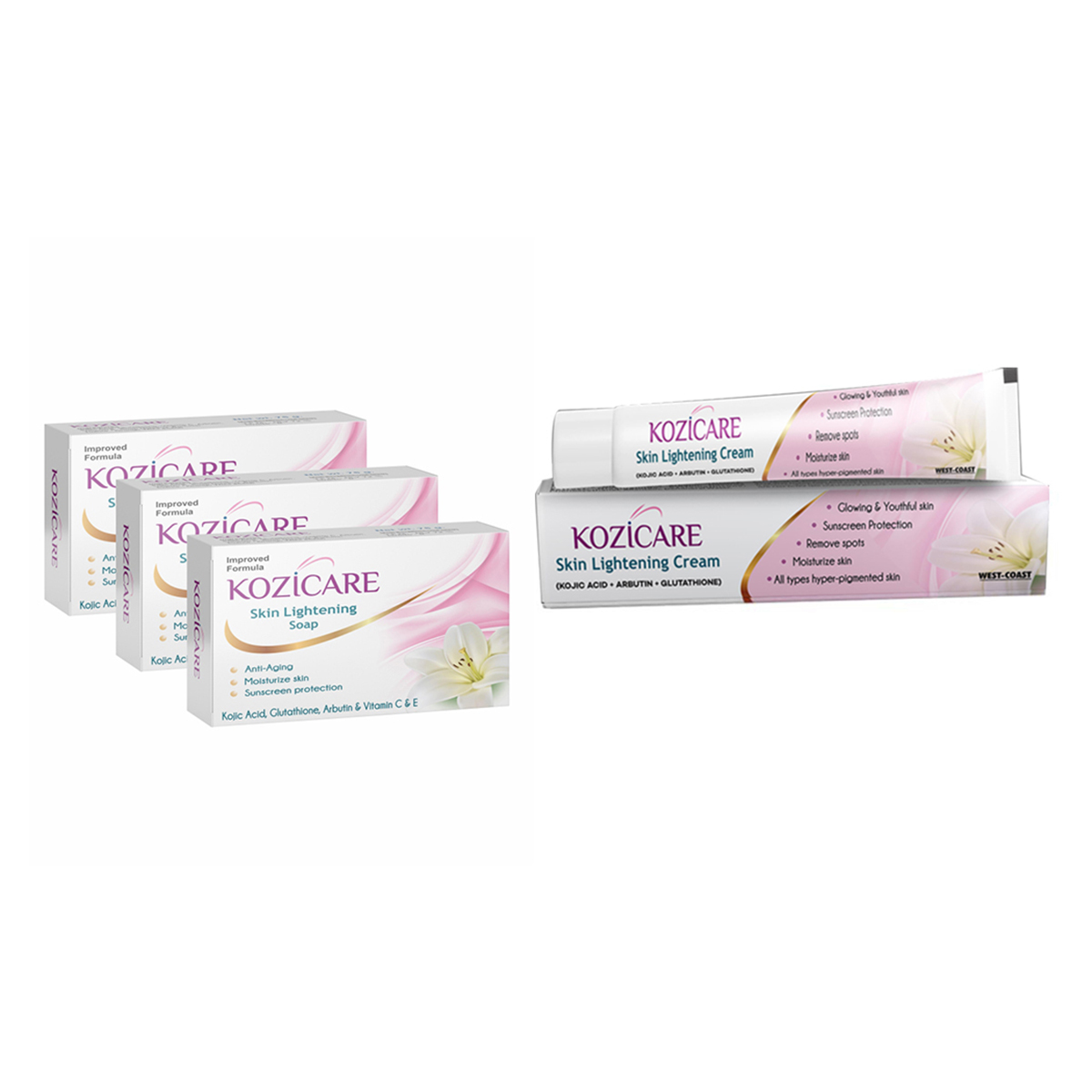 Buy Kozicare Skin Lightening Kit - (3 Soaps & 1 Cream) | 19 Minutes ...