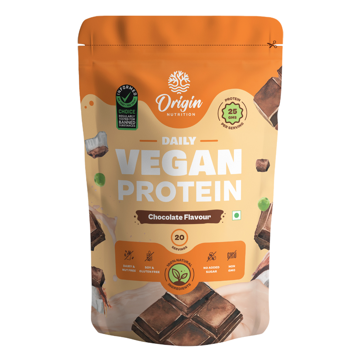 Origin Nutrition 100% Natural Vegan Protein Chocolate Flavour Powder ...