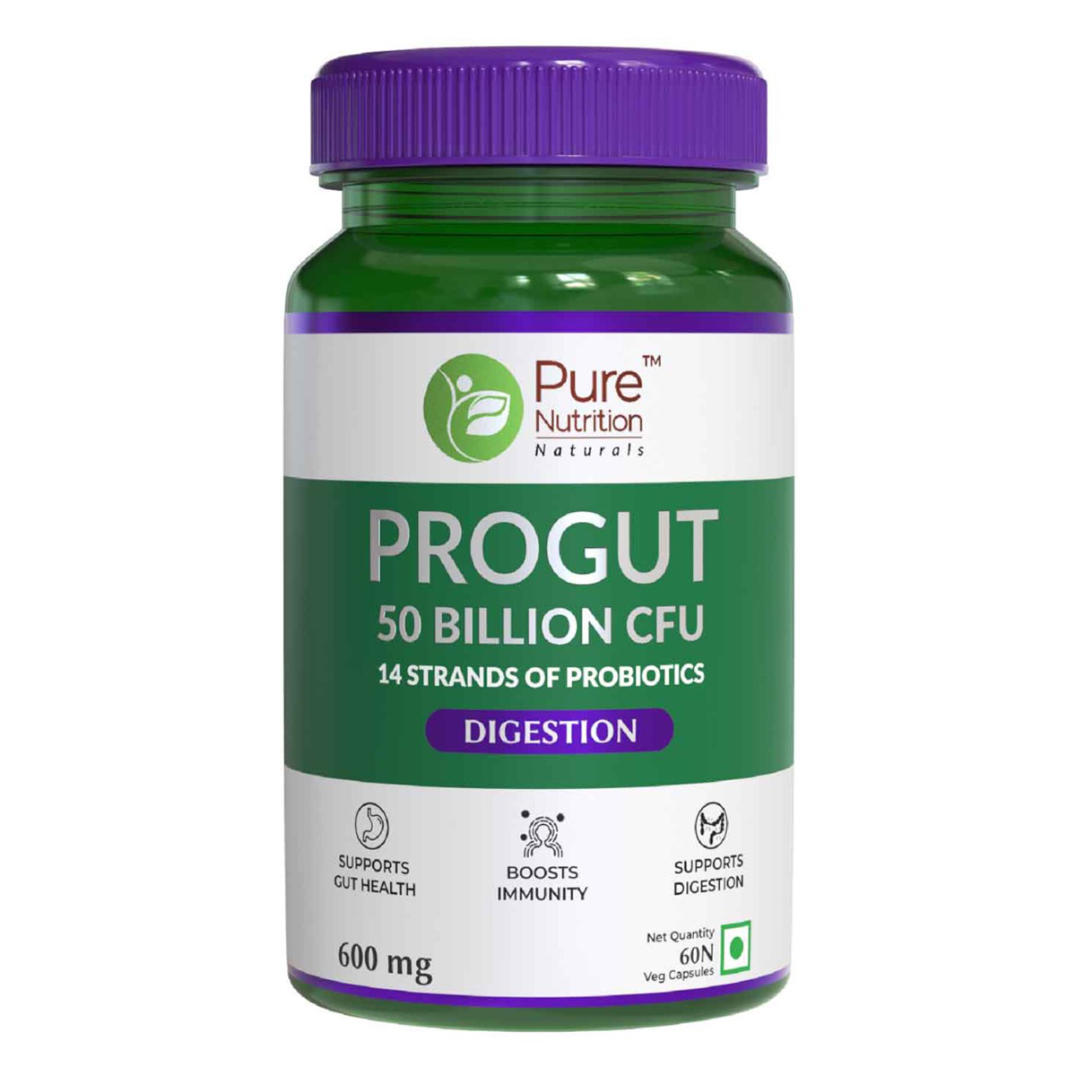 Buy Pure Nutrition Progut 50 Billion CFU 600 mg, 60 Capsules | 19 ...