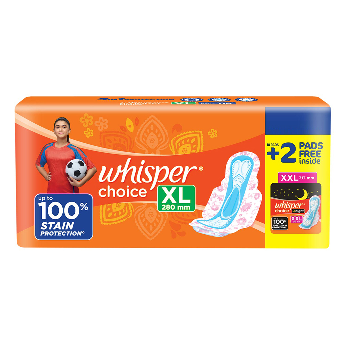 Whisper Choice Wings Sanitary Pads XL, 18 Count Price, Uses, Side ...