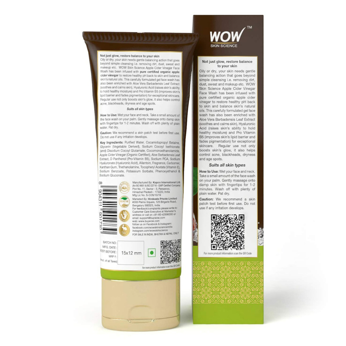 Wow Skin Science Apple Cider Vinegar Face Wash, 100 ml Price, Uses ...