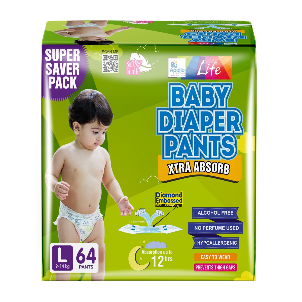 Apollo Life Baby Diaper Pants Large, 64 Count Price, Uses, Side Effects ...