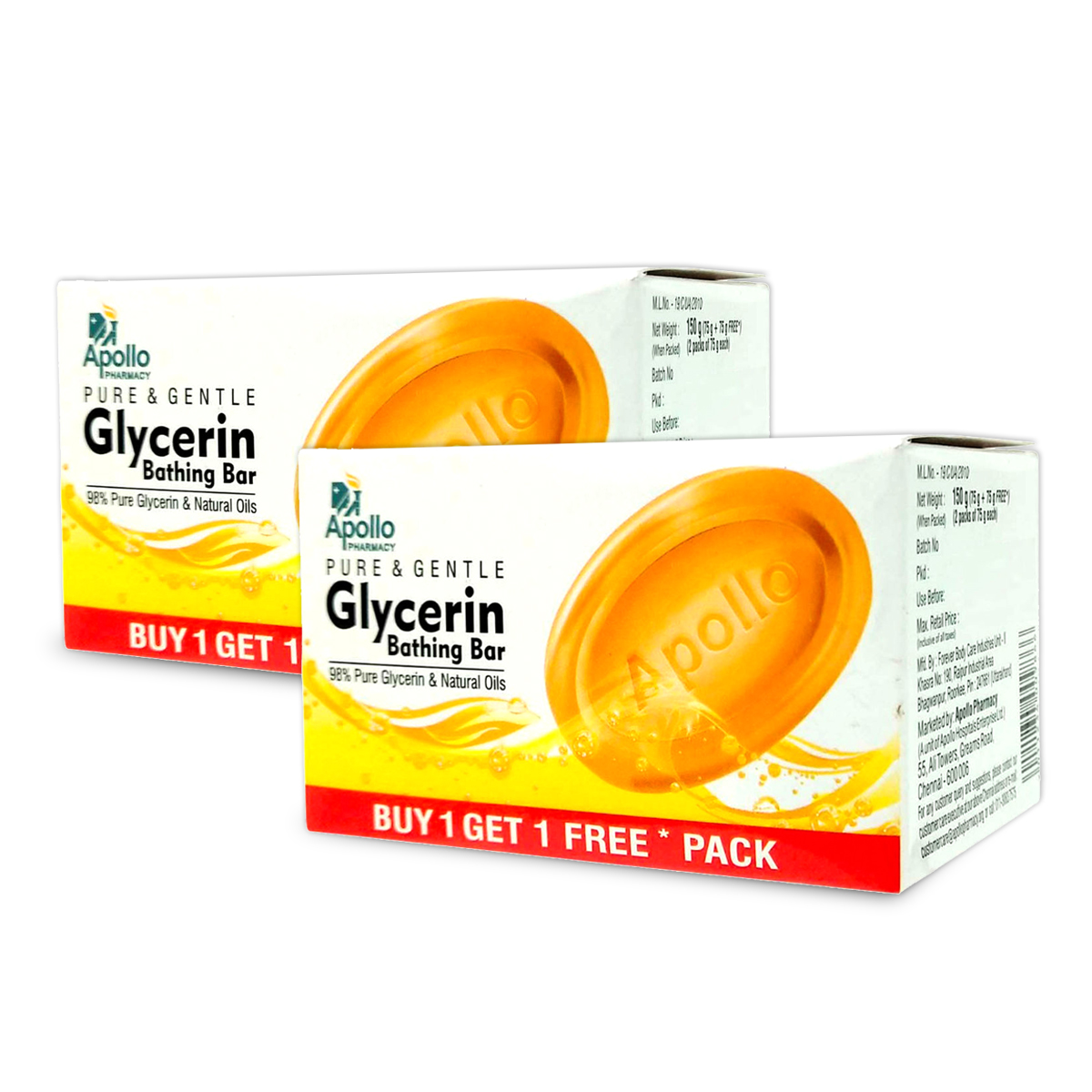 Apollo Pharmacy Glycerin Bathing Bar, 75 gm (Buy 2 Get 2 Free) Price ...
