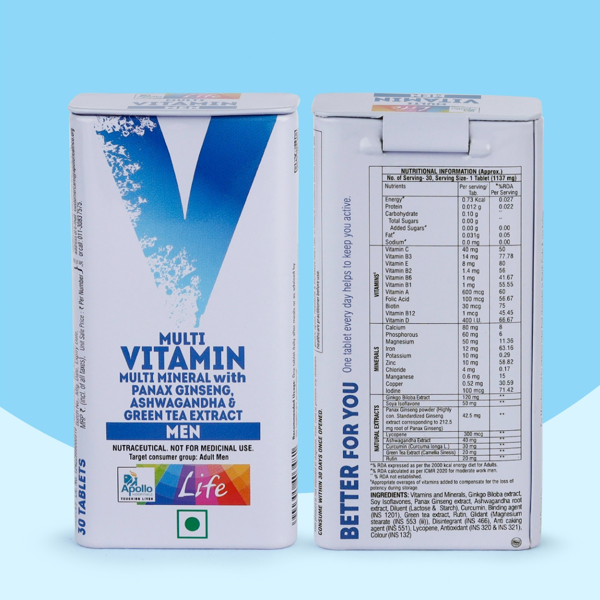 Buy Apollo Life Multi Vitamin Tablet for Men, 30 Tablets | 19 Minutes ...