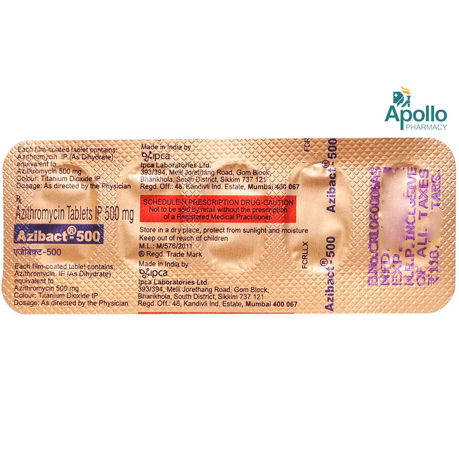 Azibact-500 Tablet 5's Price, Uses, Side Effects, Composition - Apollo ...