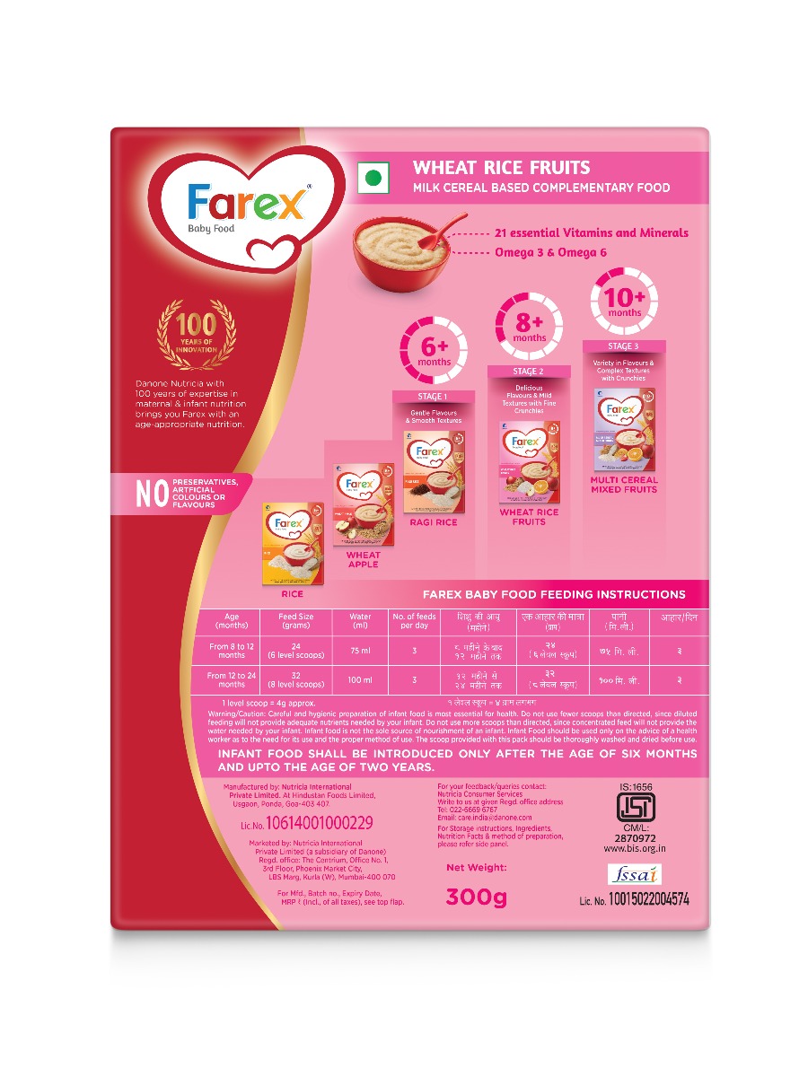Farex Wheat Rice Fruits Baby Cereal 8+ Months, 300 gm Refill Pack Price ...