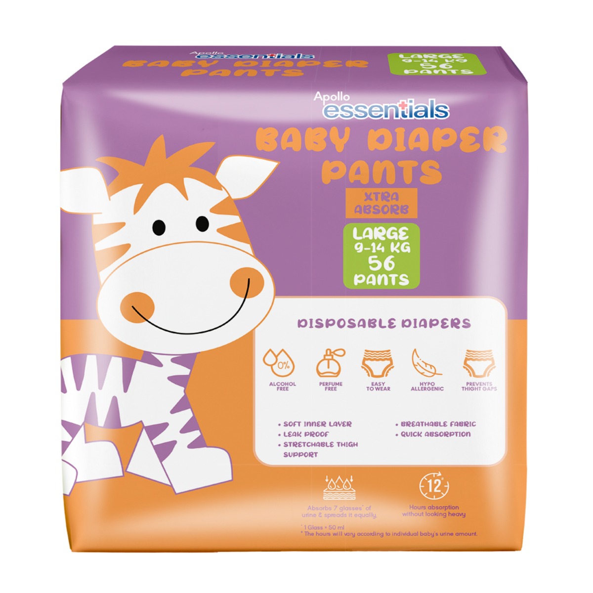 Apollo Essentials Extra Absorb Baby Diaper Pants Large, 56 Count Price ...