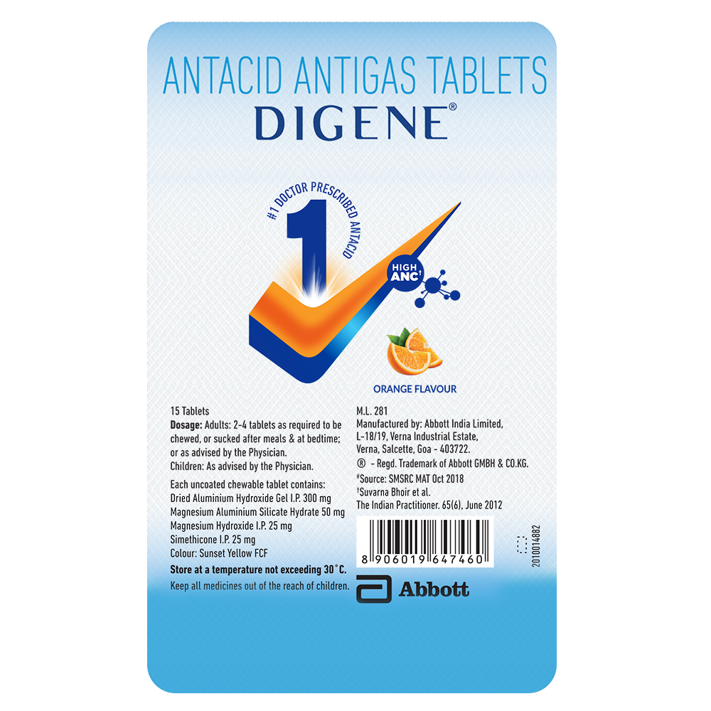 Digene Tablets Acidity & Gas Relief Orange flavour 15'S Price, Uses ...