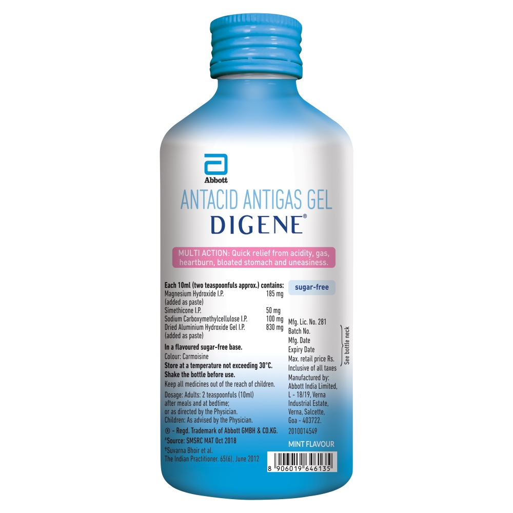 Digene Sugar Free Mint Flavour Gel 450 ml Price, Uses, Side Effects ...