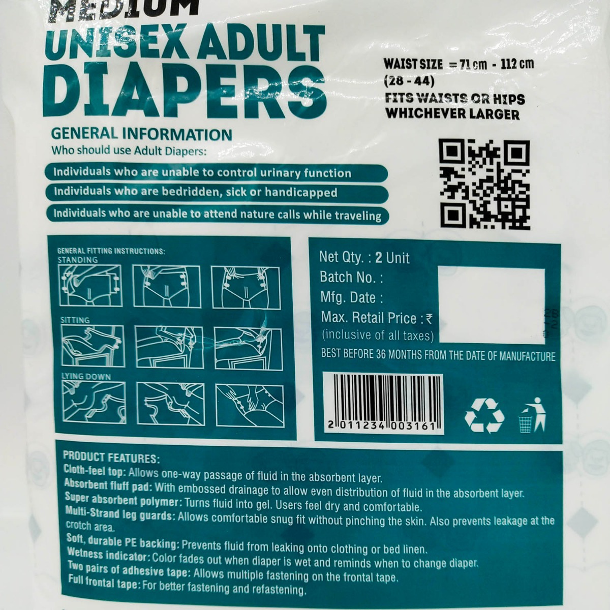 Apollo Life Unisex Adult Diapers Medium, 2 Count Price, Uses, Side ...