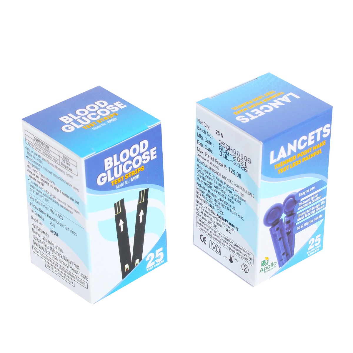 Apollo Pharmacy Blood Glucose 25 Test Strips + 25 Lancets, 1 kit Price ...