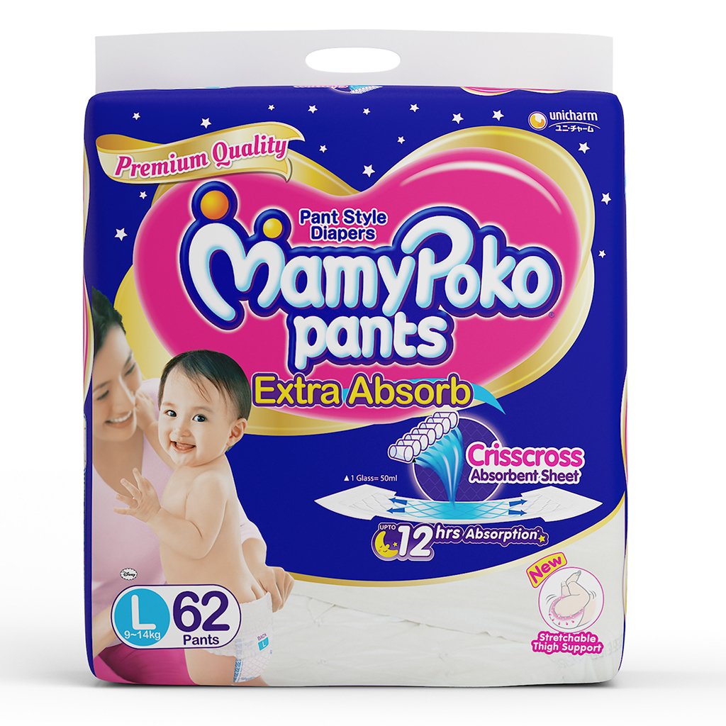 Buy Mamypoko Pants Extra Absorb Diapers Large 62's - Apollo Pharmacy.