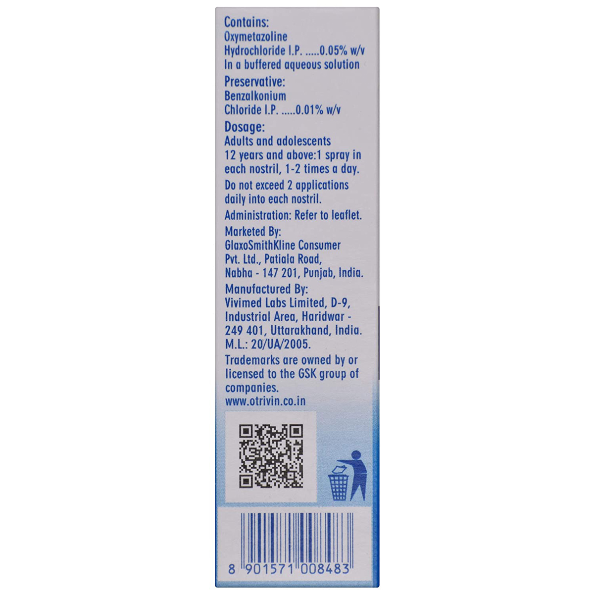 Otrivin Oxy Fast Relief Adult Nasal Spray, 10 ml Price, Uses, Side ...