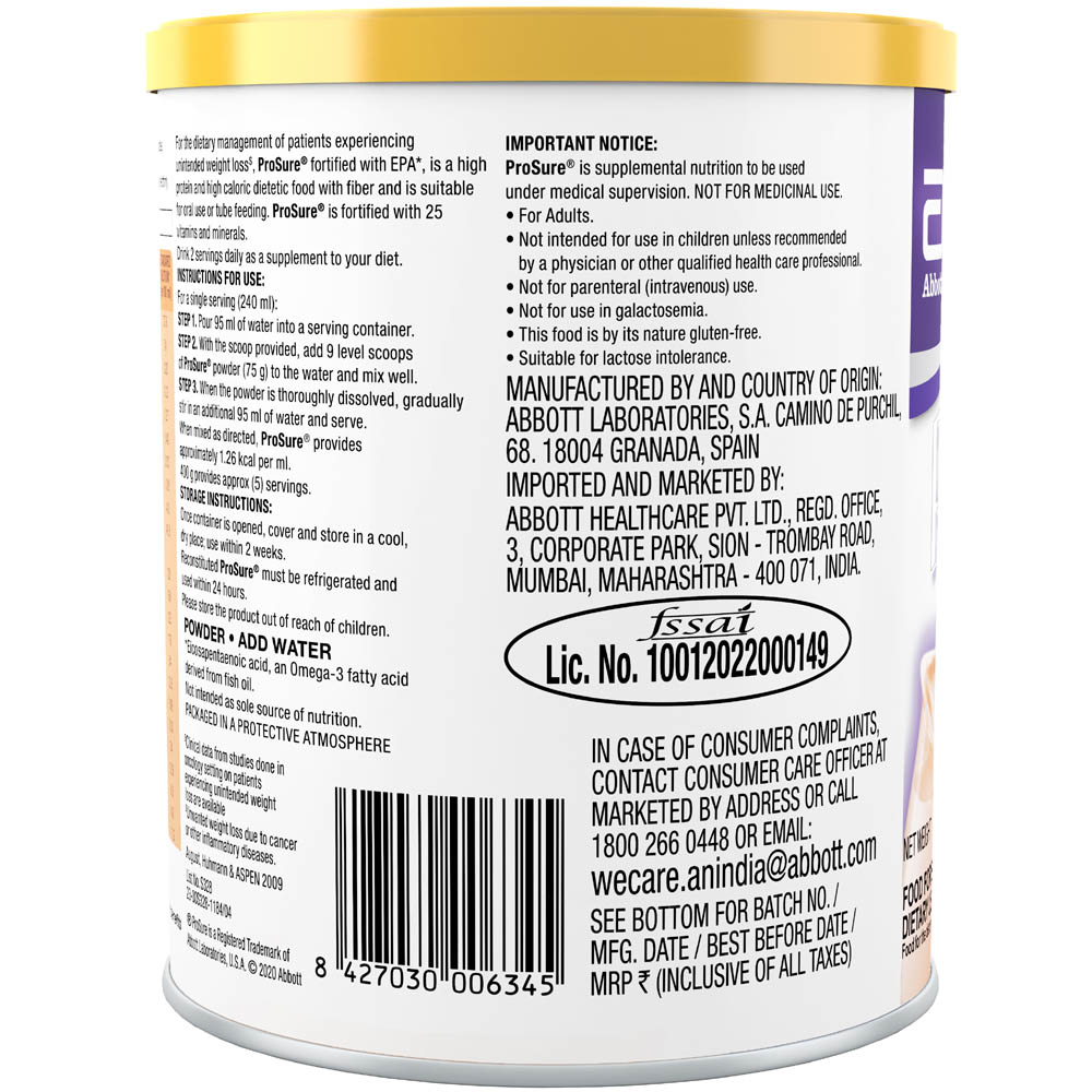 Prosure Orange Flavoured Powder, 400 gm Tin Price, Uses, Side Effects ...