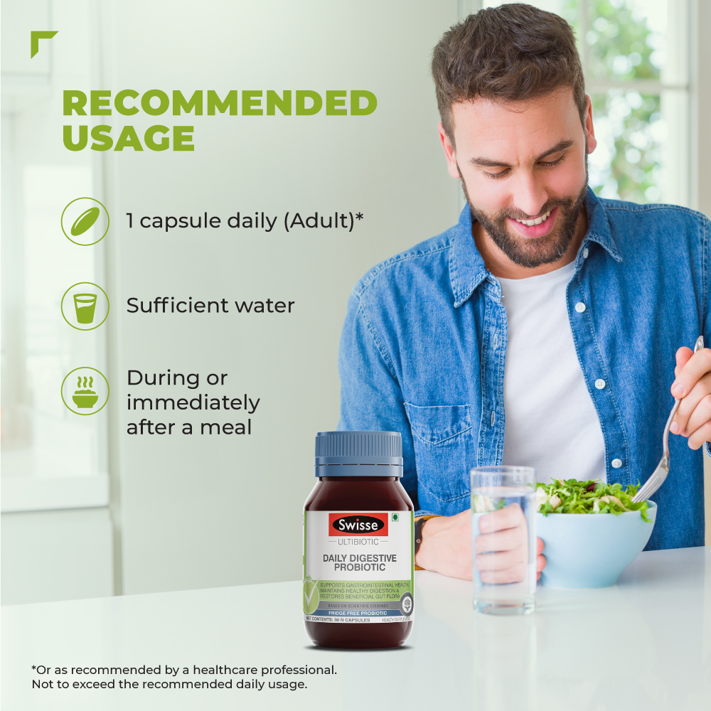 Swisse Ultibiotic Daily Digestive Probiotic, 30 Capsules Price, Uses ...