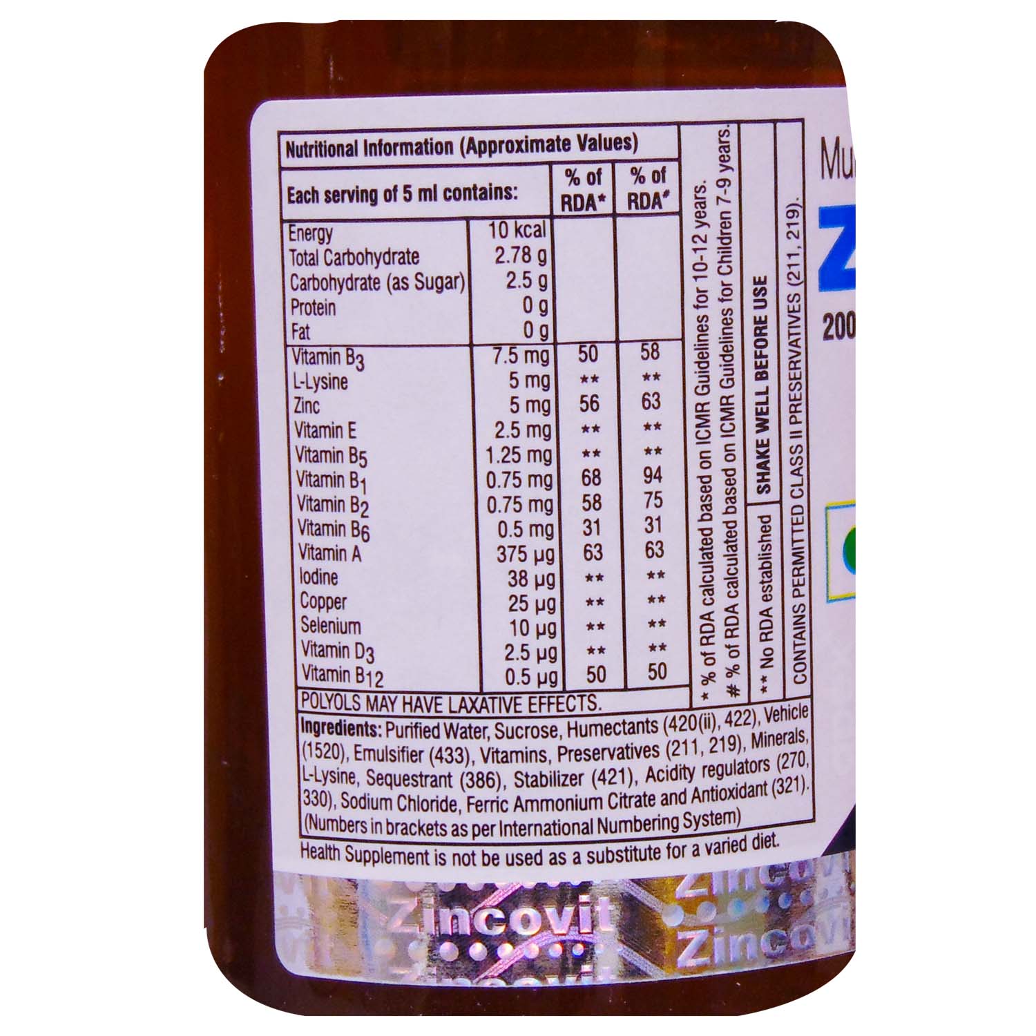 Zincovit Syrup 200 ml Price, Uses, Side Effects, Composition - Apollo ...