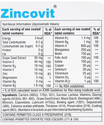 Zincovit Tablet 15's Price, Uses, Side Effects, Composition - Apollo ...