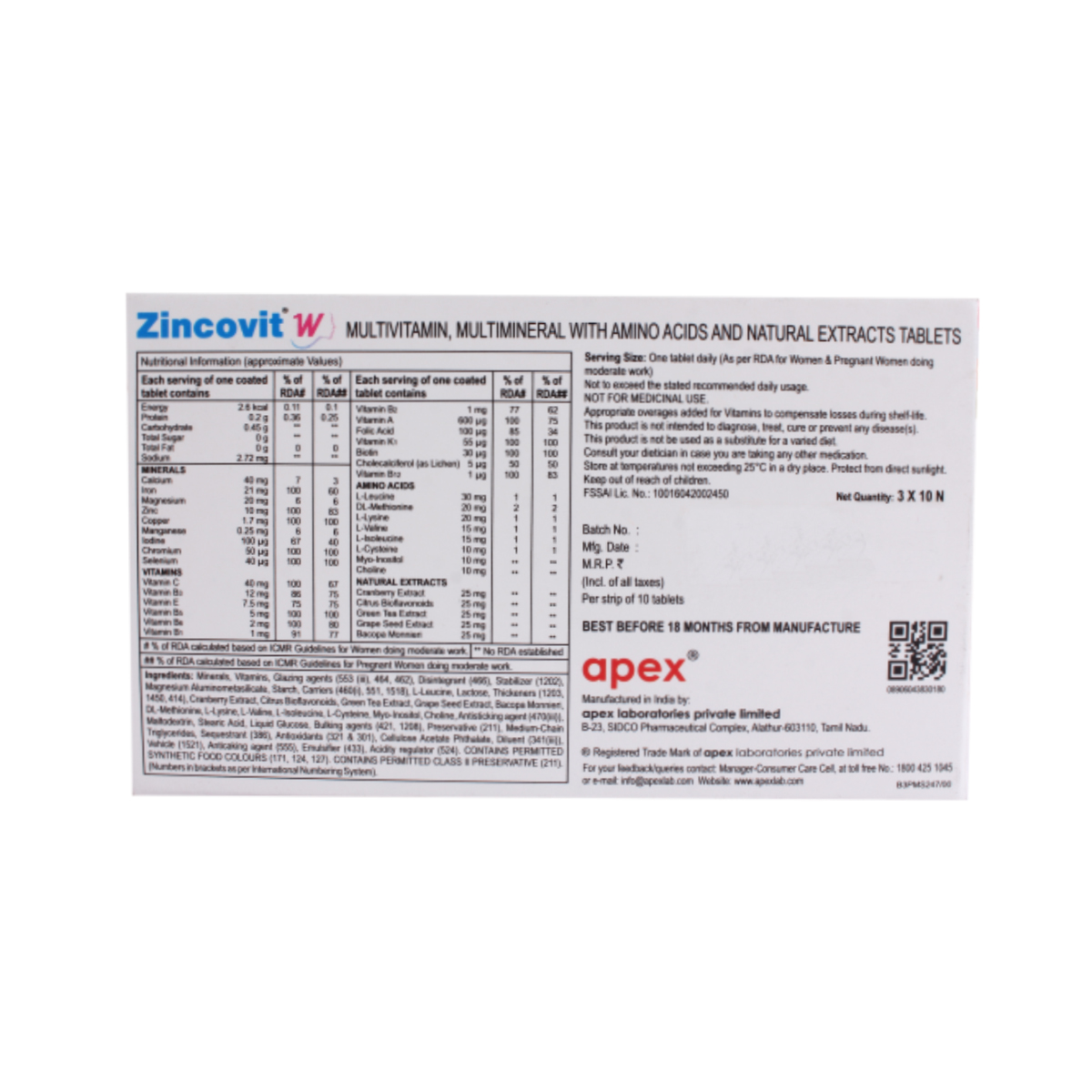 Zincovit W 10's Price, Uses, Side Effects, Composition - Apollo Pharmacy